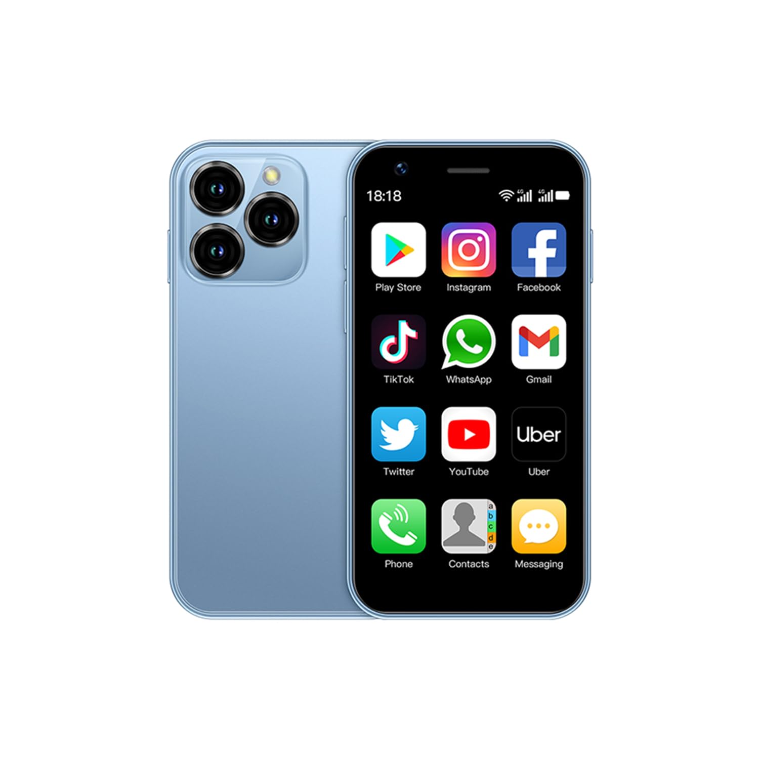 XS16 Mini 4G Smartphone 3.0 Inch Quad Core Dual Sim Ultra Thin Unlocked Android 10.0 Card Mobile Phone WiFi Bluetooth Hotspot Student Pocket Cellphone (Blue 2GB+ 16GB)