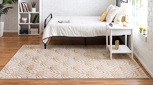 Unique Loom Glam Collection Geometric, Floral, Metallics, Modern, Chic Area Rug, 8 ft x 10 ft, White/Gold