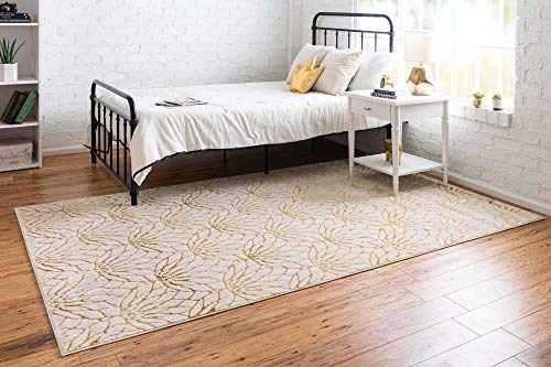 Unique Loom Glam Collection Geometric, Floral, Metallics, Modern, Chic Area Rug, 8 ft x 10 ft, White/Gold
