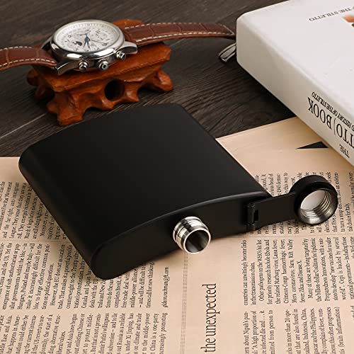 10 pcs Hip Flask for Liquor Black 6oz Stainless Steel Leakproof with 10 pcs Funnel for Gift, Camping, Wedding Party