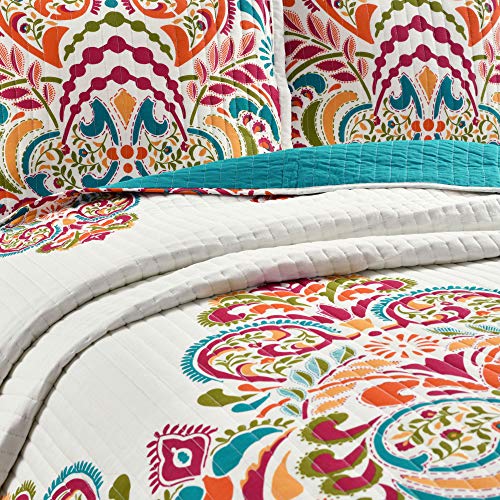 Lush Decor Clara Quilt 3 Piece Reversible Bedding Set, Full/Queen, Turquiose & Tangerine