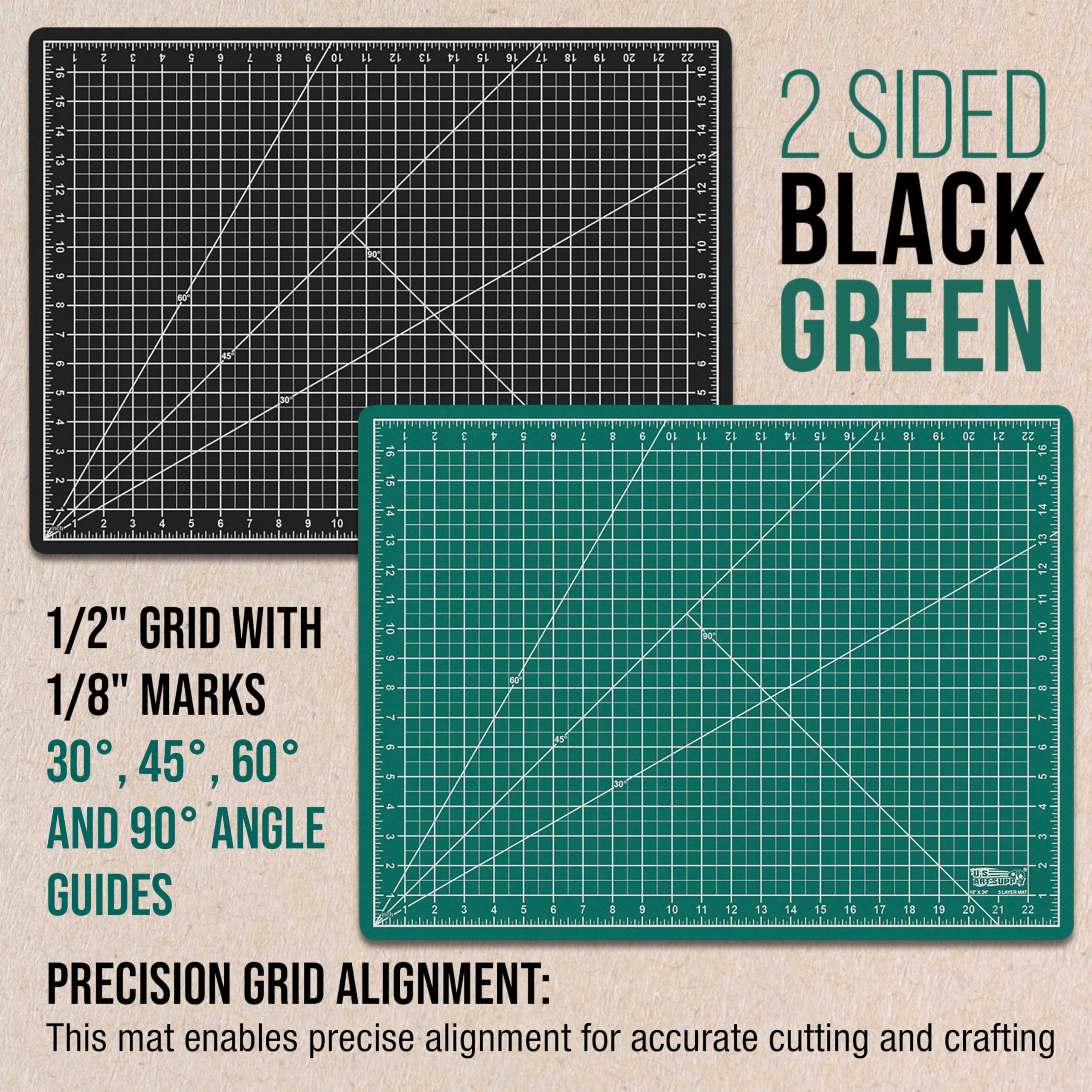 US Art Supply 18" x 24" Green/Black Professional Self Healing 5-Ply Double Sided Durable Non-Slip Cutting Mat Great for Scrapbooking, Quilting, Sewing and all Arts & Crafts Projects