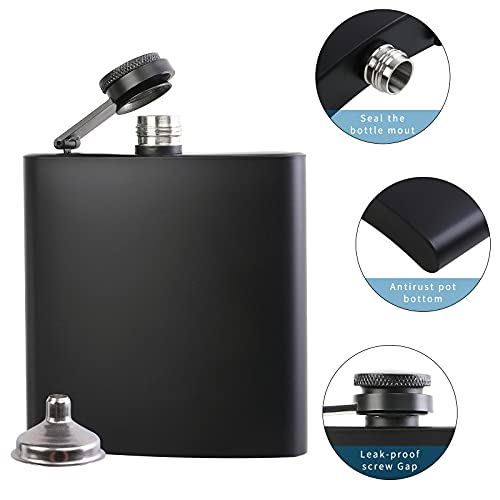 10 pcs Hip Flask for Liquor Black 6oz Stainless Steel Leakproof with 10 pcs Funnel for Gift, Camping, Wedding Party
