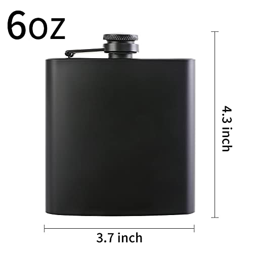 10 pcs Hip Flask for Liquor Black 6oz Stainless Steel Leakproof with 10 pcs Funnel for Gift, Camping, Wedding Party