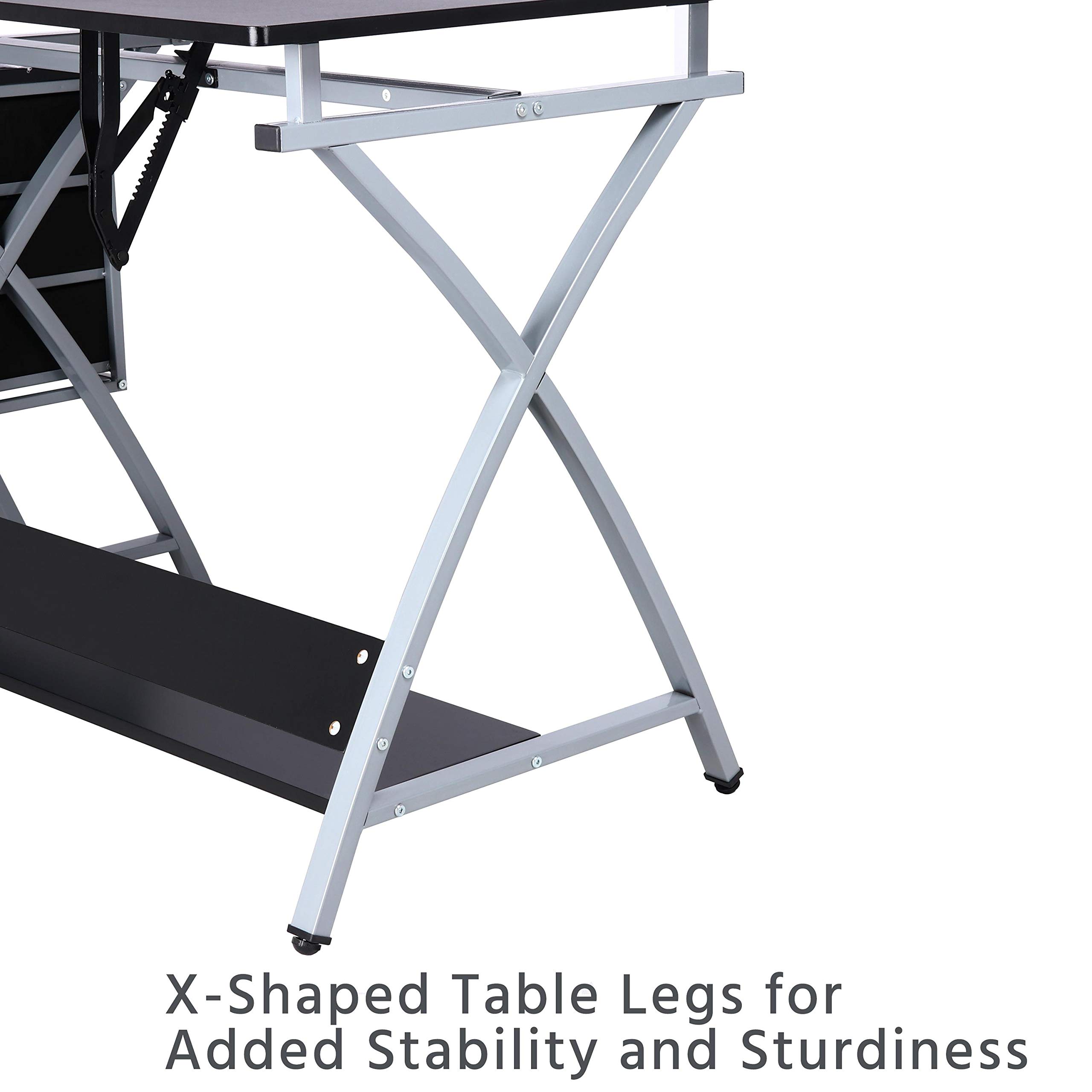 Yaheetech Drafting Desk, Drawing Table for Artists/Adults, Art Desk w/Stool and 3 Slide Drawers, Painting Studio Design Work Station, Adjustable Tabletop