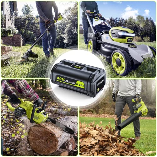 Replace for Ryobi 40V Battery 6.0Ah, for Ryobi 40V Battery OP4060, Replace for Ryobi OP4040 40v Battery OP4060 OP4050 OP4040 OP4015 OP4026 OP4030, Fit All Ryobi 40V HP Series Tools
