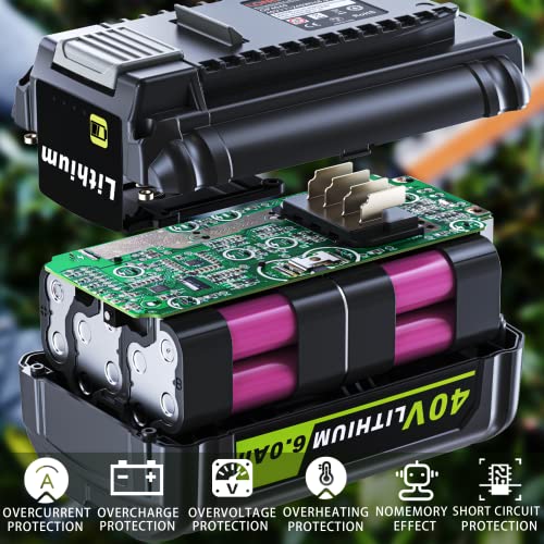 Replace for Ryobi 40V Battery 6.0Ah, for Ryobi 40V Battery OP4060, Replace for Ryobi OP4040 40v Battery OP4060 OP4050 OP4040 OP4015 OP4026 OP4030, Fit All Ryobi 40V HP Series Tools