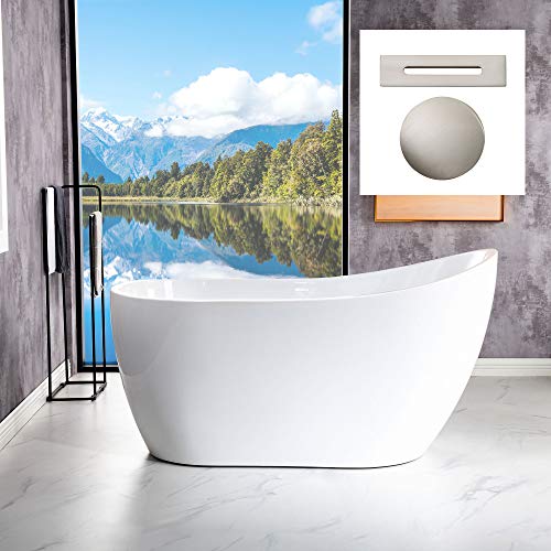 WOODBRIDGE BTA1507-B/N-Drain &O + Pillow Bathtub, 54β, Brushed Nickel