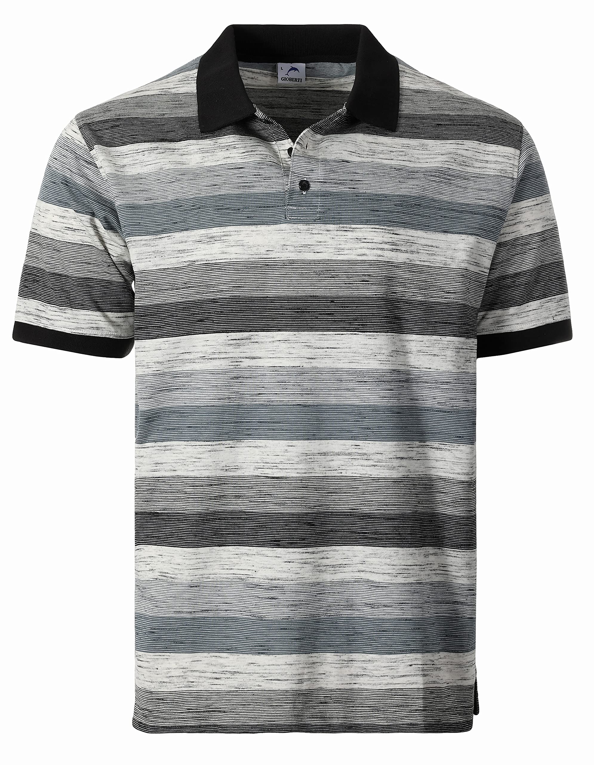 Gioberti Mens Club Stripe Polo Shirt - Short Sleeve, Regular Fit, Yarn Dye, Gray, Size 2XL