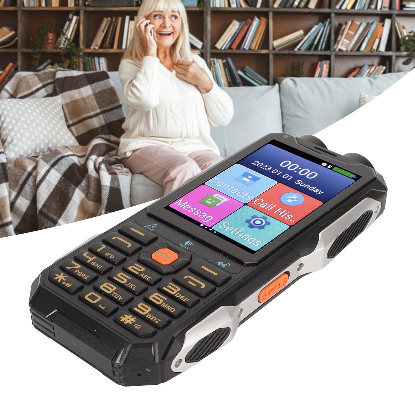 Cuifati Senior 4G Cellphone, 4in Large 18000mAh Battery Night Lighting Sound Easy Speed Dialing Rugged Phone for Android 7.0 (Black)