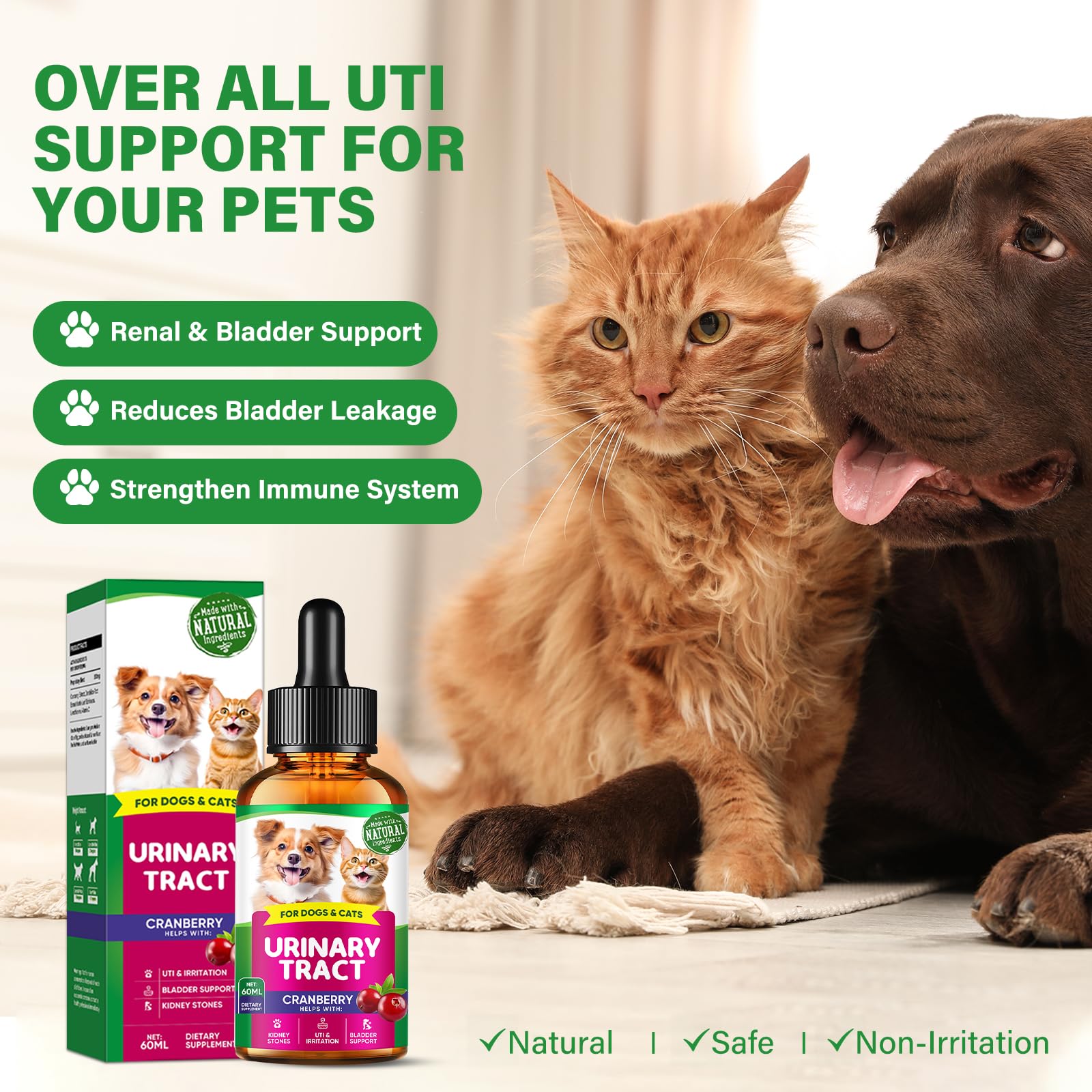 Fancy Pets Cat & Dog Urinary Tract Infection Treatment, Natural UTI Care Drops, Kidney and Bladder Supplement, Prevention Incontinence & Bladder Stones, 60ml (2-AS-RT-UY)