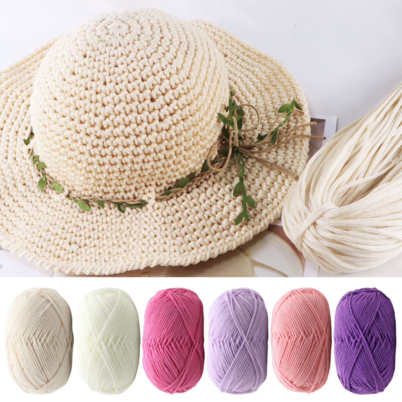 Wool Yarn for Knitting, Knitting Wool Yarn Professional Ultra Soft Needlework DIY 4Ply Milk Cotton Crochet Knitted Yarn for Home (Beige)