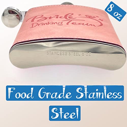 Bridesmaids Proposal Gift For Wedding, Stainless Steel & Leather Flask 8 Oz, Leakproof & Stamped With Team Bride. For Bachelorette Party Favors or bridesmaids Gift Boxes. (Sand Pink, 5)