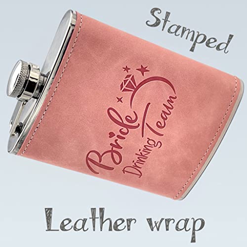 Bridesmaids Proposal Gift For Wedding, Stainless Steel & Leather Flask 8 Oz, Leakproof & Stamped With Team Bride. For Bachelorette Party Favors or bridesmaids Gift Boxes. (Sand Pink, 5)