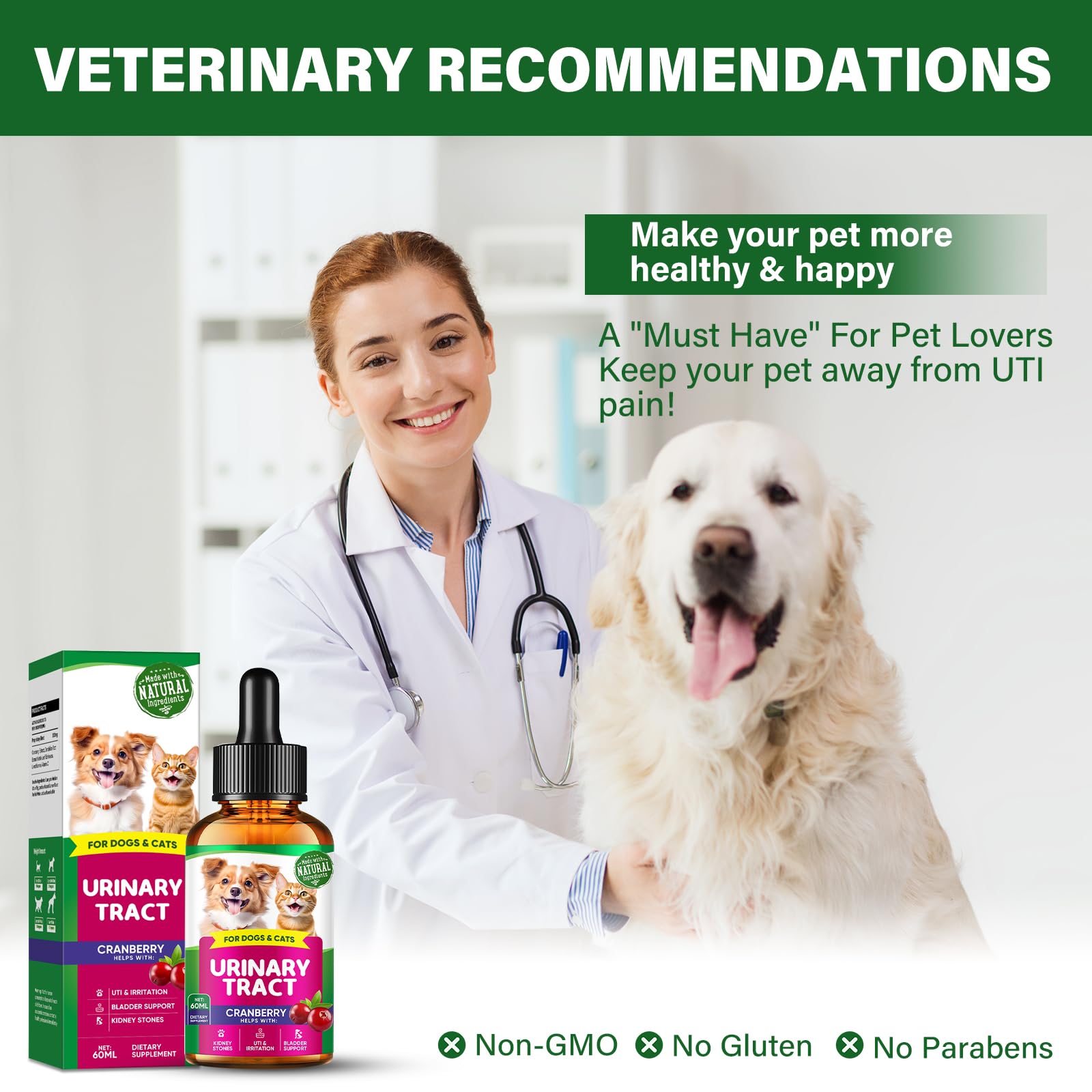 Fancy Pets Cat & Dog Urinary Tract Infection Treatment, Natural UTI Care Drops, Kidney and Bladder Supplement, Prevention Incontinence & Bladder Stones, 60ml (2-AS-RT-UY)
