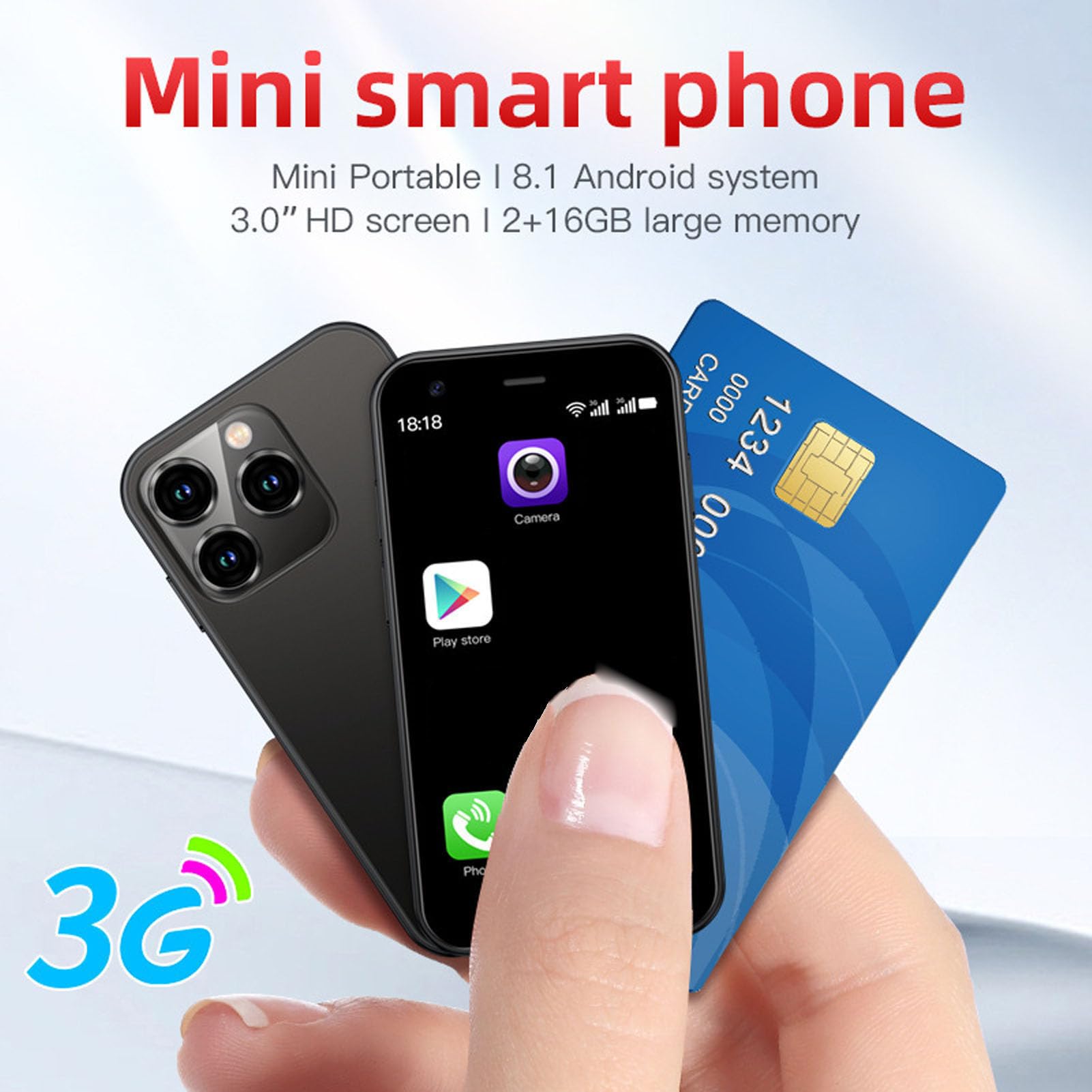 ciciglow XS15 Mini 3G Smartphone, 3.0 Inch Display 2GB 16GB ROM, Dual Sim Mobile Phone, 1000mAh, 0.3MP+2MP Student Pocket Cellphone (Black)