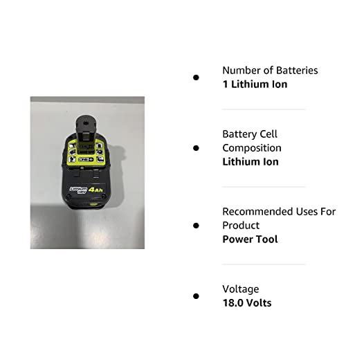 Ryobi P197 Battery ONE + (PLUS) Compatible Replaces P108 Rechargeable Lithium Ion 18 v Volt 4.0 Ah / 72 Wh UL Listed Faster Recharge Single Battery with Fuel Gage