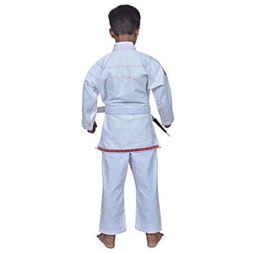 Twister Kids Jiu Jitsu Gi Ultra Light Fabric Youth BJJ Gi with free White Belt Included (White/Red, C1)