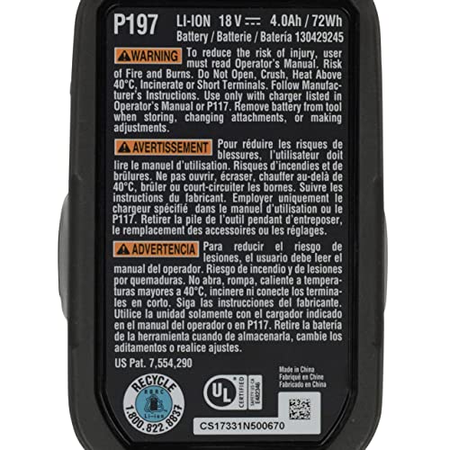 Ryobi P197 Battery ONE + (PLUS) Compatible Replaces P108 Rechargeable Lithium Ion 18 v Volt 4.0 Ah / 72 Wh UL Listed Faster Recharge Single Battery with Fuel Gage