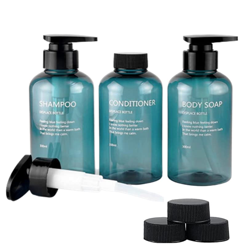 Shampoo and Conditioner Dispenser Bathroom Pump Ocean Blue Bottles Refillable Cosmetic Pump Dispensers 3pcs 10.6oz 300ml Bottle for Travel