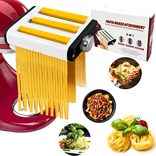Pasta Maker Attachment for All Kitchenaid Mixers, Noodle Ravioli Maker Kitchen Aid Mixer Accessories 3 In 1 Including Dough Roller Spaghetti Cutter Fettuccine Cutter - Homemade Fresh Pasta Easily!
