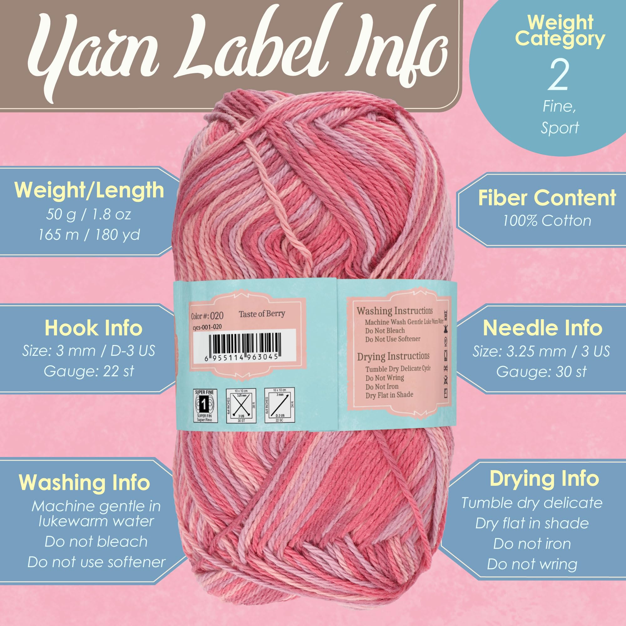 JubileeYarn Cotton Select Yarn - Sport Weight - 50g/Skein - Witching Hour Black - 4 Skeins