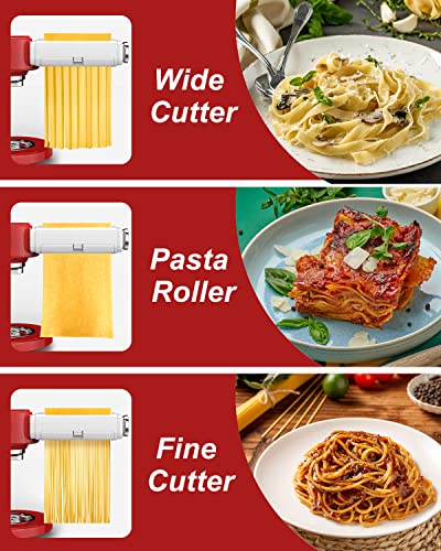 Pasta Maker Attachment for All Kitchenaid Mixers, Noodle Ravioli Maker Kitchen Aid Mixer Accessories 3 In 1 Including Dough Roller Spaghetti Cutter Fettuccine Cutter - Homemade Fresh Pasta Easily!