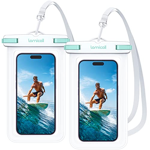 Lamicall Waterproof Phone Pouch Case - [2 Pack][Easy Lock & Heavy Duty] IPX8 Water Proof Cell Phone Dry Bag for iPhone 16 15 14 13 12 XS X Pro Max Plus Mini, S22 S21 Ultra, more 4-7" Cellphones, White
