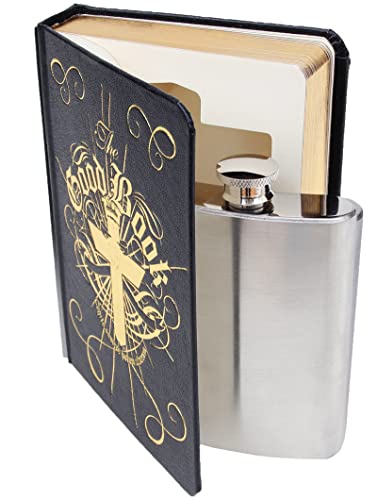 Suck UK Stainless Steel 4 Oz Hip Flask Hip Flask In A Book Hidden Flasks For Liquor To Smuggle Your Booze Groomsmen Gifts For Men Secret Flask & Funny Alcohol Gifts Black