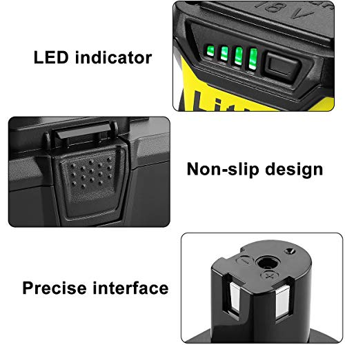 energup 2Pack 6.0Ah Replacement Ryobi 18V Lithium Battery for Ryobi 18-Volt ONE+ P104 P105 P102 P103 P107 P108 with a P117 Ryobi Battery Charger for Ryobi 18v Batteries