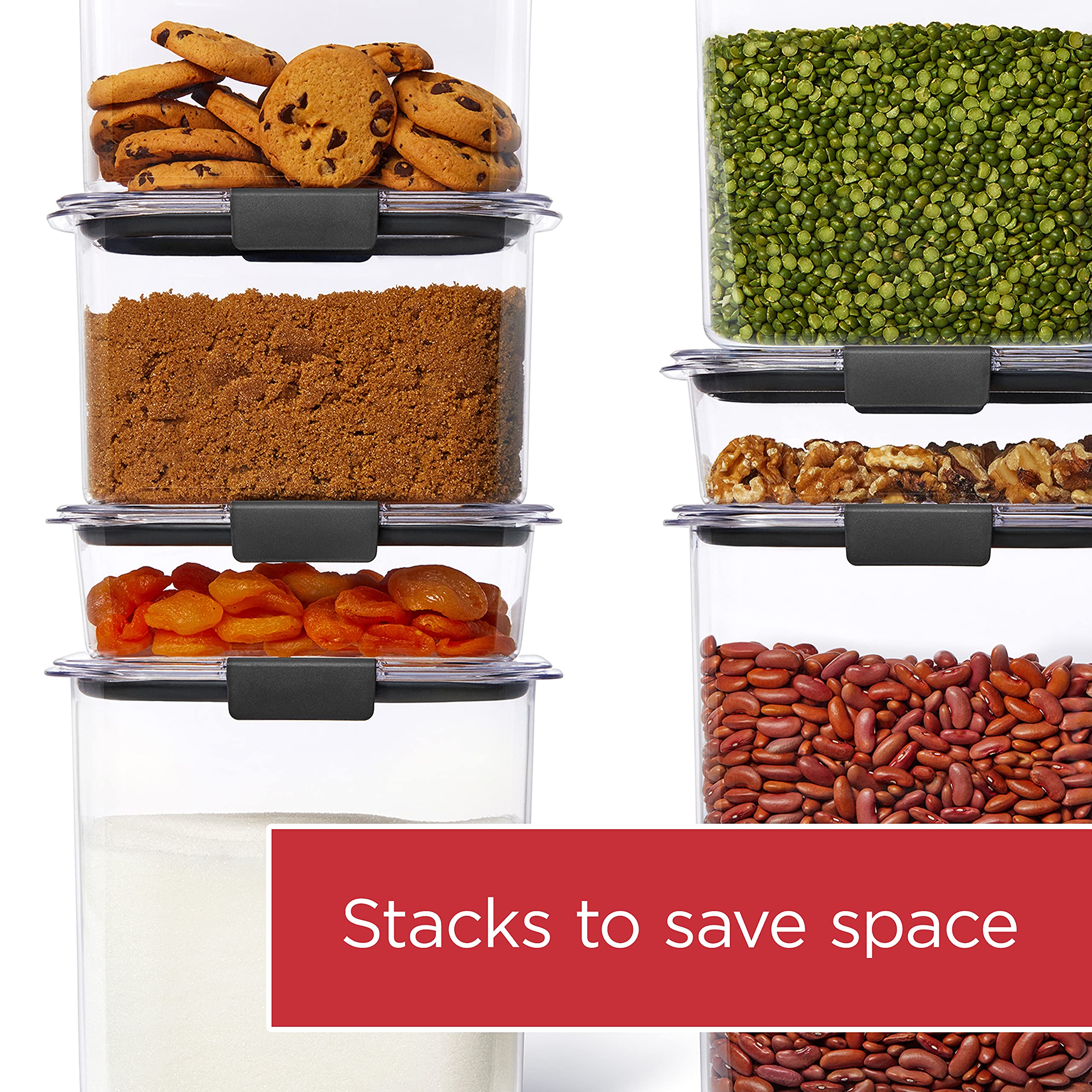 Rubbermaid Brilliance Airtight Food Storage Container for Pantry with Lid for Flour, Sugar, and Rice, 12-Cup, Clear/Grey