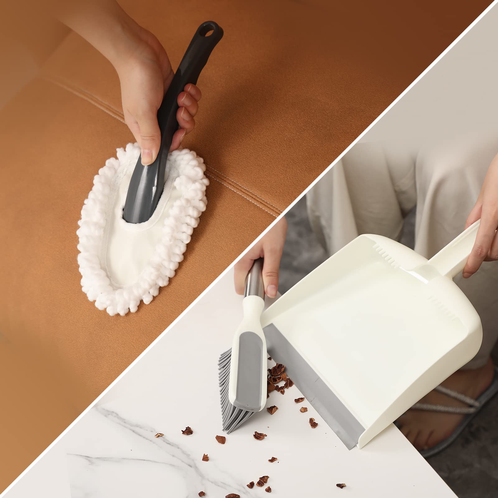 3 Pcs Small Hand Rubber Broom and Dustpan Set,Mini Dustpan and Brush Set with Soft Dust Brush,dust Pans with Brush for Sofa,Floor,Car, Desk, Keyboard…