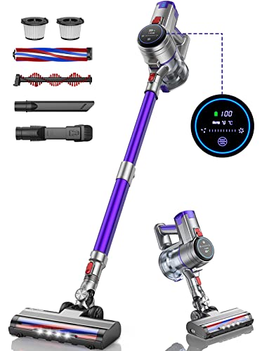 BuTure Cordless Vacuum Cleaner, 33Kpa 400W Stick Vacuum Cleaner with Touch Screen 55 Min Runtime Detachable Battery Wireless Vacuum for Pet Hair Carpet and Hard Floor