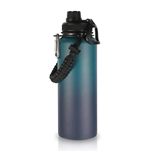 Volhoply 40 oz Insulated Water Bottles Paracord Handle, Stainless Steel Sports Bottle with Spout Lid, Double Walled Metal Travel Water Thermos with Wide Mouth, Reusable Water jug (Dark Night,1 Set)