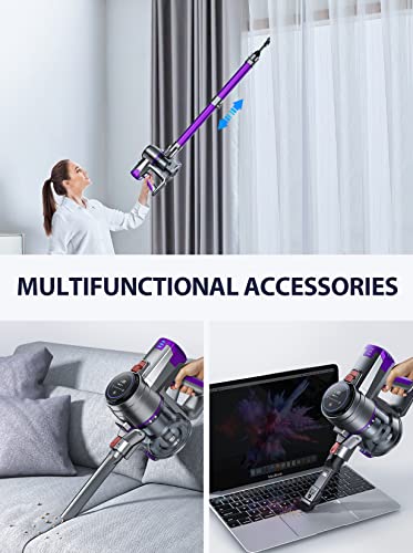 BuTure Cordless Vacuum Cleaner, 33Kpa 400W Stick Vacuum Cleaner with Touch Screen 55 Min Runtime Detachable Battery Wireless Vacuum for Pet Hair Carpet and Hard Floor