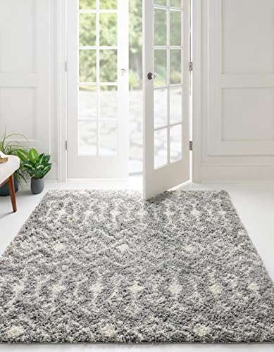 Unique Loom Moroccan Trellis Shag Collection Area Rug - Meknes (6' Square, Gray/Ivory)