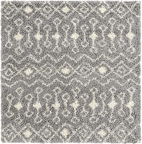 Unique Loom Moroccan Trellis Shag Collection Area Rug - Meknes (6' Square, Gray/Ivory)