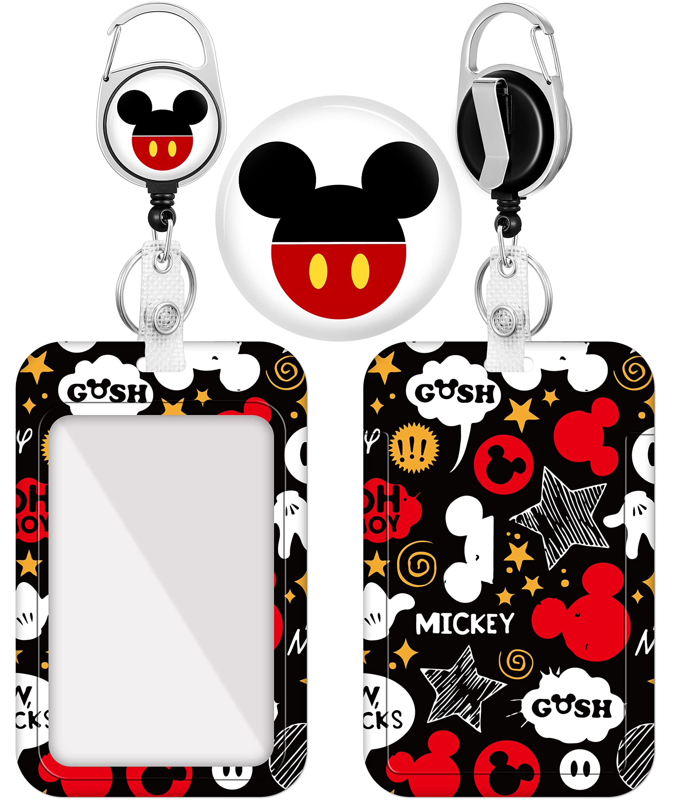 Akkya Badge Holder with Retractable Reel, Cute Funny Cartoon Pattern ID Name Tag Work Badge Clip Heavy Duty Vertical Card Protector Cover Case for Work Office Nurse Student Teacher Women Men