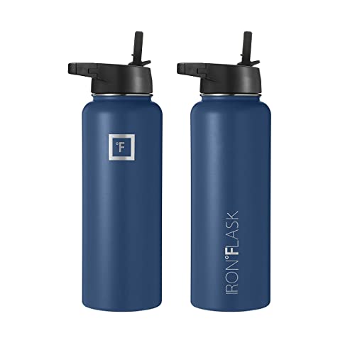 IRON °FLASK Sports Water Bottle - 40 Oz, 3 Lids (Straw Lid), Leak Proof, Vacuum Insulated Stainless Steel, Double Walled, Thermo Mug, Metal Canteen