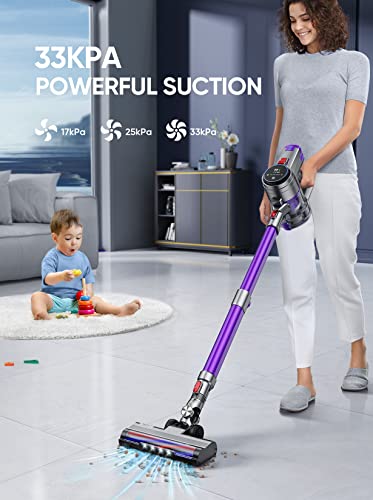 BuTure Cordless Vacuum Cleaner, 33Kpa 400W Stick Vacuum Cleaner with Touch Screen 55 Min Runtime Detachable Battery Wireless Vacuum for Pet Hair Carpet and Hard Floor