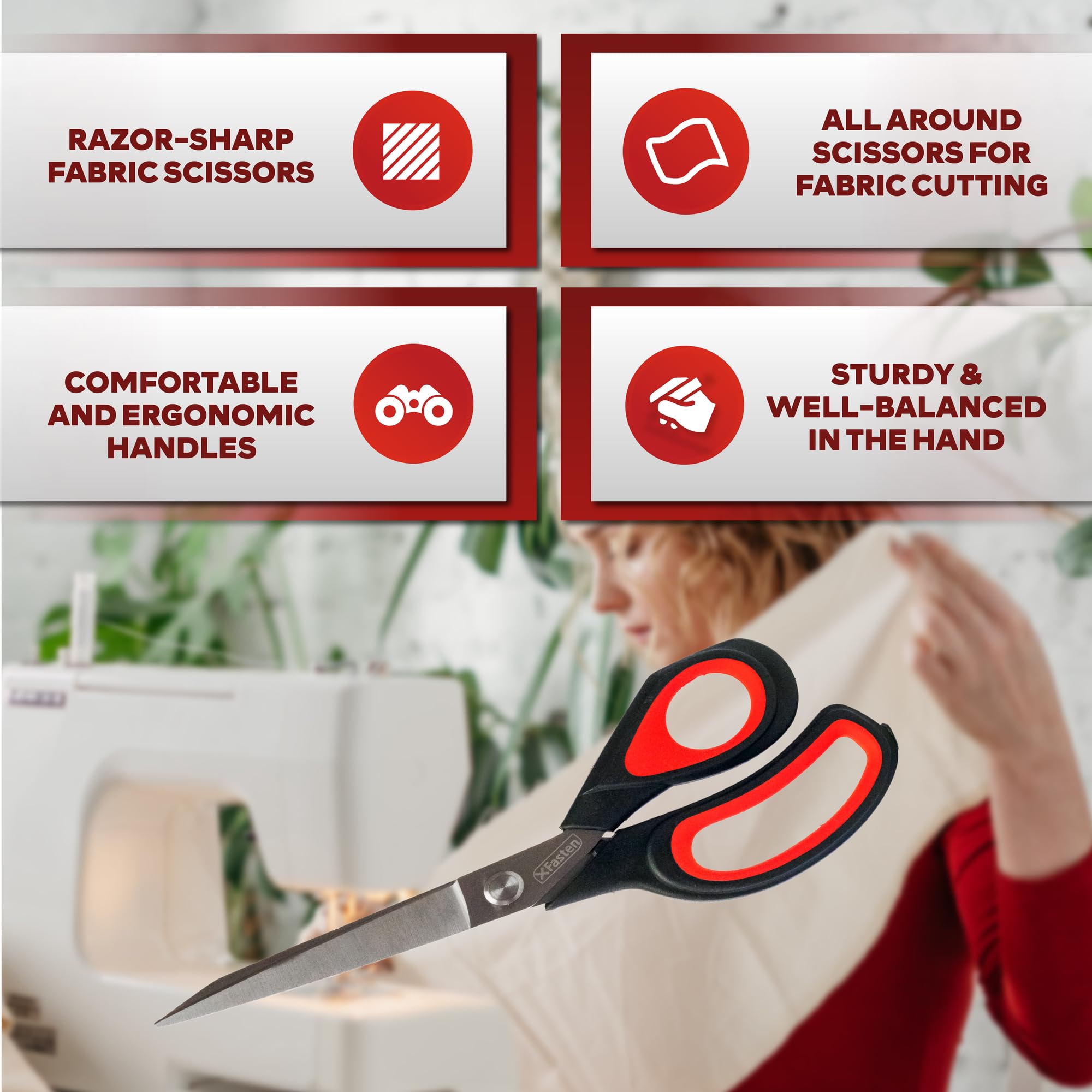 XFasten Heavy-Duty Professional Tailor Scissors, 9.5-Inch Heavy Duty Ultra-sharp Dressmakerās Scissors Shears for Fabric Cutting | Sewing scissors for Fabric
