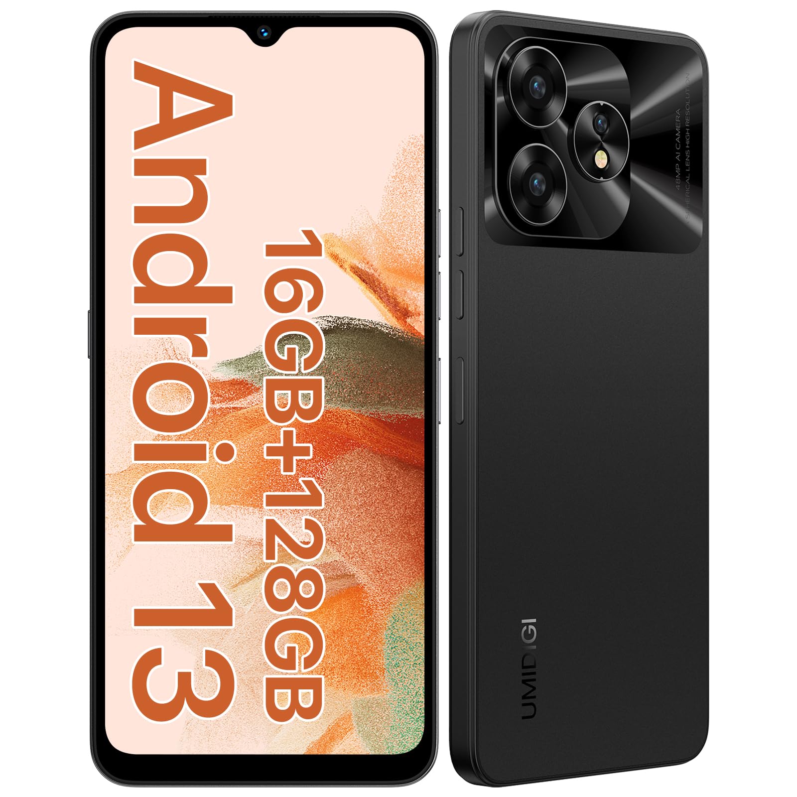 UMIDIGI A15C (16+128GB) Android 13 NFC Unlocked Cell Phone|48MP Camera|5000mAh Battery-Graphite Black