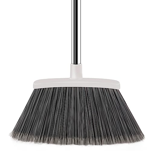 Upgraded Extra-Large Upright Broom - 56.7" Length, Gray Broom Flowering Bristles for Enhanced Indoor and Outdoor Cleaning - Stainless Steel Handle - Cleaning Solution for Home, Kitchen, and Office