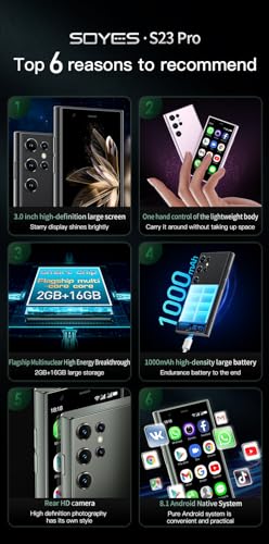 Small Size Cellphone SOYES S23 Pro 3G Mini Smartphone 2GB RAM 16GB ROM Android 8.1 Touch Screen Creative Gift for Kid 3.0Inch Small Mobile Phone (Green)