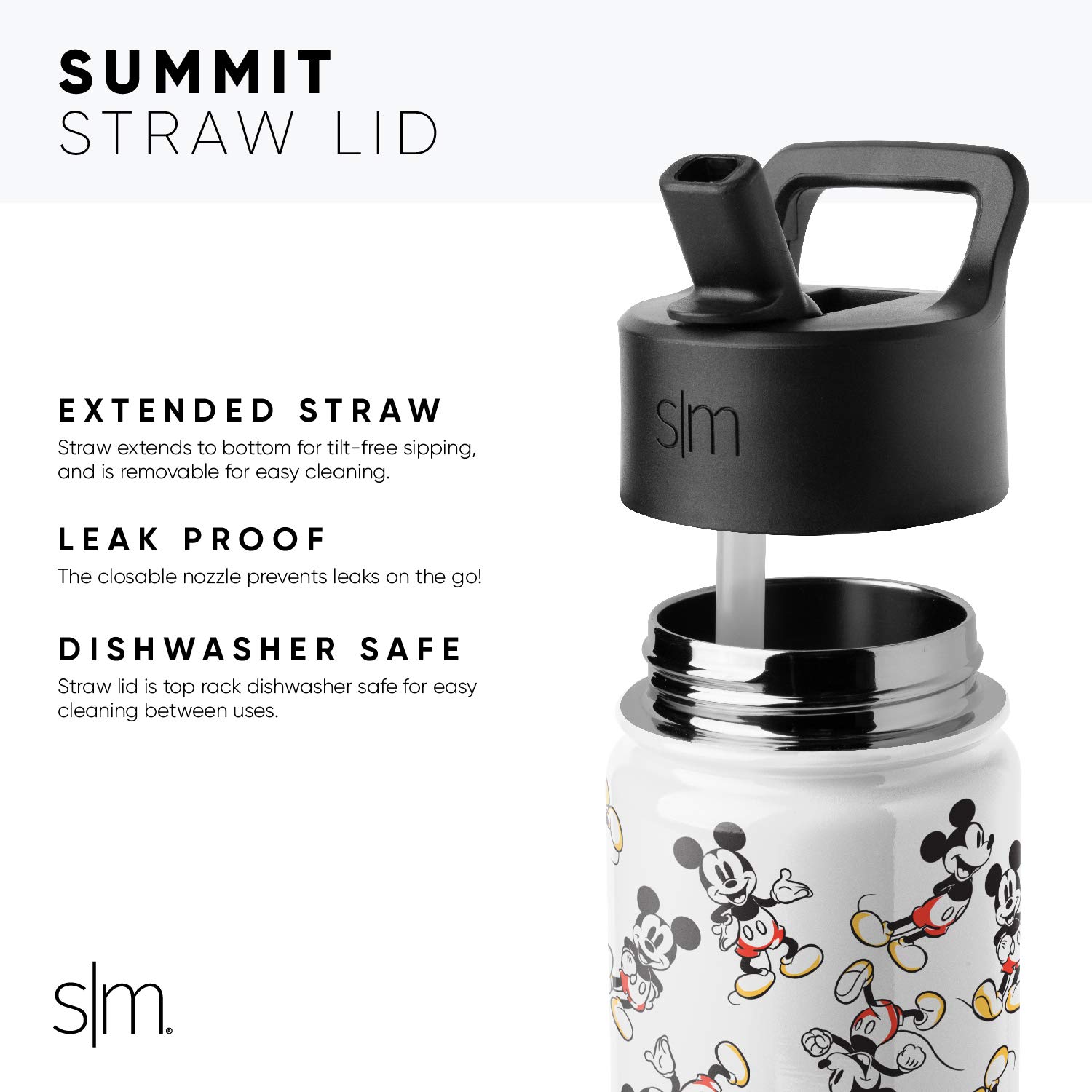 Simple Modern Disney Mickey Mouse Kids Water Bottle with Straw Lid | Reusable Insulated Stainless Steel Cup for Boys, School | Summit Collection | 18oz, Mickey Mouse Retro