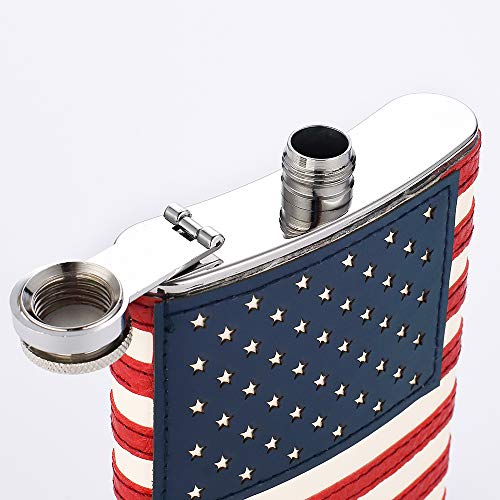 JXS 8oz 18/8#304 Stainless Steel Hip Flask, American Flag Flask Leakproof with Funnel, Army Flask