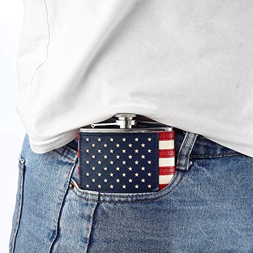 JXS 8oz 18/8#304 Stainless Steel Hip Flask, American Flag Flask Leakproof with Funnel, Army Flask