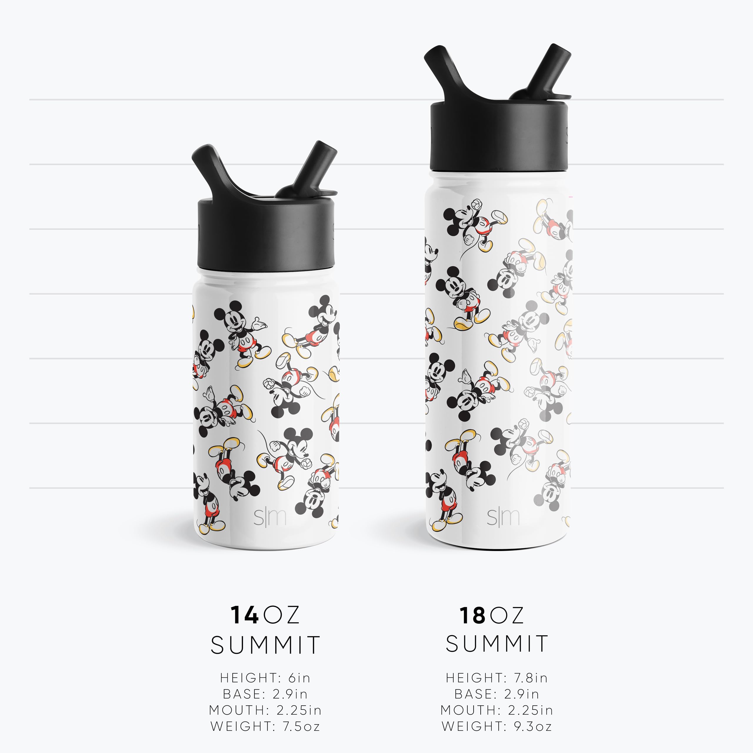 Simple Modern Disney Mickey Mouse Kids Water Bottle with Straw Lid | Reusable Insulated Stainless Steel Cup for Boys, School | Summit Collection | 18oz, Mickey Mouse Retro