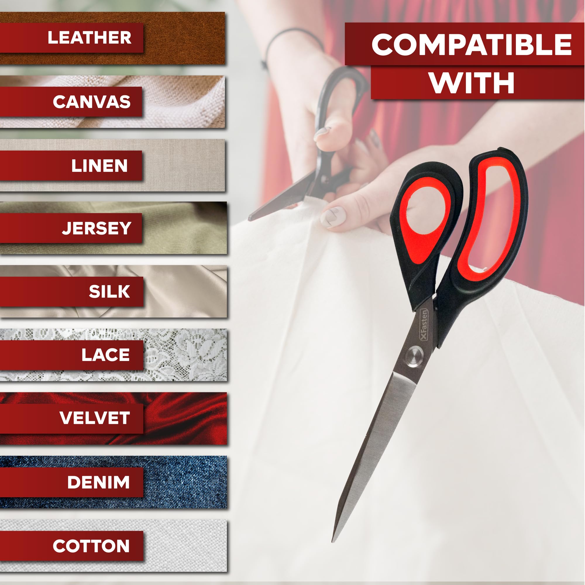 XFasten Heavy-Duty Professional Tailor Scissors, 9.5-Inch Heavy Duty Ultra-sharp Dressmakerās Scissors Shears for Fabric Cutting | Sewing scissors for Fabric