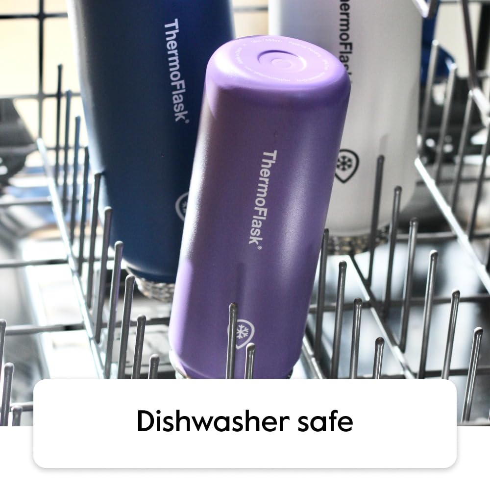 ThermoFlask Double Wall Vacuum Insulated Stainless Steel Kids Water Bottle with Straw Lid, 14 Ounce, 2-pack, Harbor Grey/Denim